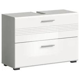 Waschbeckenunterschrank Welltime "Calcio, Breite 80 cm, 2 Schubkästen, davon einer geteilt", grau (hellgrau, weiß hochglanz), B:80cm H:56cm T:32cm, FSC-zertifizierter Holzwerkstoff, Schränke, MDF Front, Badschrank, Bad-Möbel, Badezimmer