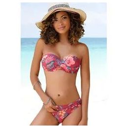 Bügel-Bandeau-Bikini-Top s.Oliver "Marika", Damen, Gr. 34, Cup C, bunt (rostrot, bedruckt), Microfaser, Microfaser, Polyamid, bedruckt, floral, Bikini-Oberteile, mit Wickeloptik