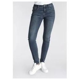 Skinny-fit-Jeans Arizona "Ultra-Stretch, sehr bequem, gut zu kombinieren", Damen, Gr. 40, N-Gr, blau (dunkelblau us), Denim/Jeans, Obermaterial: 74% Baumwolle, 24% Polyester, 2% Elasthan, skinny fit lang, Jeans, extra-eng geschnittene Beinform, normale Leibhöhe