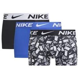 Trunk Nike UNDERWEAR "TRUNK 3PK", Herren, Gr. S, blk j d i print, gme ryal, blk wte wb, Jersey, Obermaterial: 92% Polyester, 8% Elasthan, bedruckt, kontrastfarbene Details, unifarben, körpernah, Unterhosen, mit Nike Logo-Elastikbund