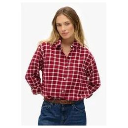 Karobluse Superdry "CHECK FLANNEL BOYFRIEND SHIRT", Damen, Gr. XL, burgundy check, Flanell, Obermaterial: 100% Baumwolle, kariert, casual, oversize, Langarm, Blusen