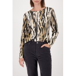 Langarmshirt monari, Damen, Gr. 38, braun gemustert, Web, Obermaterial: 45% Modal, 45% Viskose, 10% Elasthan, animal-print, gemustert, mehrfarbig, regular fit taillenbedeckt, Rundhals, eingesetzt abgesteppte Kante, Shirts, Regular fit mit Rundhalsausschnitt