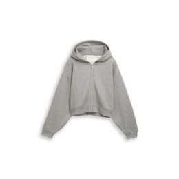 Tom Tailor M&auml;dchen Cropped Hoodie Sweatjacke in Glitzer-Optik, grau, Meliert, Gr. 128