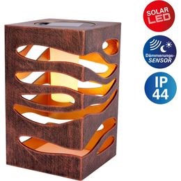 Näve LED Solarleuchte NÄVE "Hilda", braun, B:12,3cm H:20cm L:12,3cm, Leuchten, quadratisch, gold/braune Marmoroptik, Flammeneffekt, Dämmerungssensor