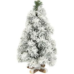 Dekobaum I.GE.A. "Weihnachtsdeko, Weihnachtsbaum", gr&uuml;n (gr&uuml;n, wei&szlig;), B:23cm H:38cm T:23cm, Kunststoff, Dekofiguren, Tannenbaum auf Holzfu&szlig; mit Kunstschnee 38 cm