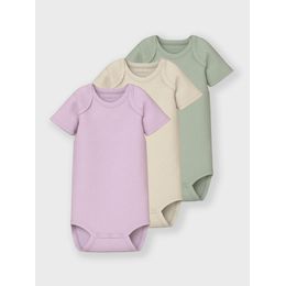 Kurzarmbody name it "NBNBODY 3P SS SOLID RIB NOOS", Baby, Gr. 56, N-Gr, rosa (winsome orchid), Sweatware, Obermaterial: 100% Baumwolle, unifarben, regular fit, Rundhals, Bodys