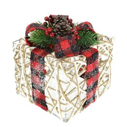Dekofigur I.GE.A. "Weihnachtsfigur Leuchtfigur LED-Geschenk mit Schleife", rot (weiß, rot), B:15cm H:19cm, Polyester, Dekofiguren, Geschenkpaket Schleife Tanne Beeren Zapfen Weihnachtsdeko beleuchtet