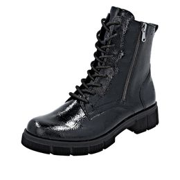 Schnürstiefelette Remonte, Damen, Gr. 41, schwarz, Lacklederimitat, glänzend, Schuhe, Schnürboots, Stiefelette, Profilsohle, mit Glitzer-Schnürsenkel