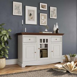 Pharao24.de Sideboard Holzkommode mit Massivholz Türen und drei Einlegeböden