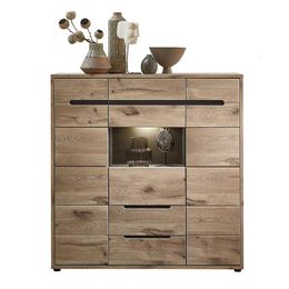 Pharao24.de Esszimmer Highboard Holzoptik in Wildeichefarben LED Beleuchtung