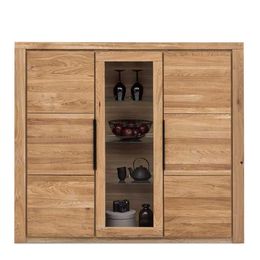 Pharao24.de Esszimmer Highboard in Eichefarben 2 Holztüren 1 Glastür