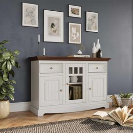 Pharao24.de Sideboard Holzkommode mit Massivholz Türen und drei Einlegeböden
