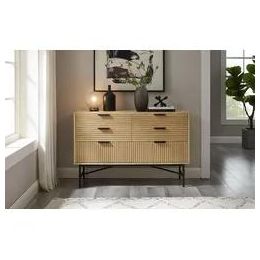 Kommode Salesfever "Visby Designer Kommode mit Stil", beige (natur, schwarz), B:120cm H:80cm T:40cm, Furnier, MDF, Metall, Sideboards, Eiche Echtholzfurnier