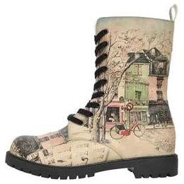 Schnürboots DOGO "Zipsy High-Top Boots Bonjour Paris Damen Stiefeletten", Damen, Gr. 41, Normalschaft, bunt (natur), Lederimitat, Schuhe Schnürboots Boots, Handgefertigt