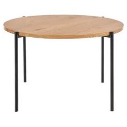Couchtisch Andas "Vantaa", beige (natur, schwarz, natur), B:60cm H:45cm T:60cm, Tische, Esstisch, Tischplatte aus Eichenholz, D Ø 60 cm, Metallgestell
