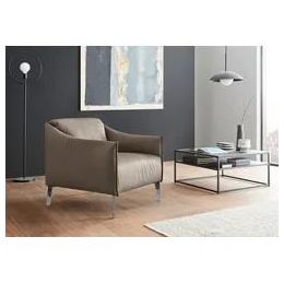 Cocktailsessel W.Schillig "sally Designsessel, Loungesessel", braun (stone z59), B:84cm H:78cm T:84cm, Longlife Xtra-Leder Z59: Glattleder mit modischer Prägung. Hautstärke 0, 9 - 1, 1 mm., Sessel, mit Metall-Winkelfüßen in Chrom glänzend