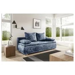 Schlafsofa WERK2 "Biggi komfortabel & elegant, Schlaffunktion, Bettkasten, Breite 206 cm", blau (nachtblau), B:206cm H:88cm T:91cm, 100% Polyester, Sofas, inkl. losen Kissen, Bouclé APHRODITE, Nachtblau