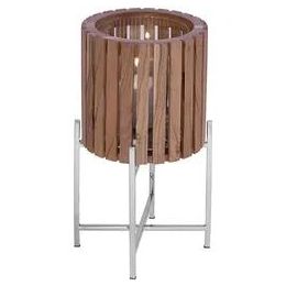 Windlicht Fink "BERKLEY", braun, H:43cm Ø:24,5cm, Metall, Kerzenhalter, mit Akazienholz