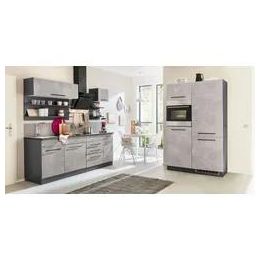 Küchenzeile KOCHSTATION "KS-Tulsa", grau (küche: grau, korpus: grafit, arbeitsplatte: anthrazit), B:330cm T:60cm, Komplettküchen-Sets, ohne E-Geräte, Breite 330 cm, schwarze Metallgriffe, MDF Fronten
