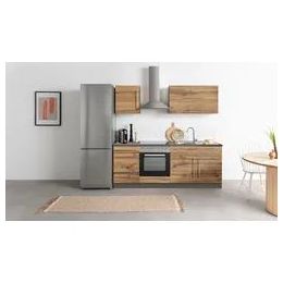 Küchenzeile KOCHSTATION "KS-Samos", braun (küche: natur, front: wotaneiche, korpus: grafitgrau, arbeitsplatte: anthrazit), B:210cm H:200cm T:60cm, Komplettküchen-Sets, Küchenzeile, Breite 210 cm, wahlweise mit E-Geräten, mit Arbeitsplatte