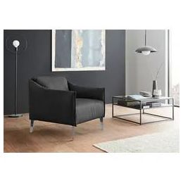 Cocktailsessel W.Schillig "sally Designsessel, Loungesessel", schwarz (schwarz z59), B:84cm H:78cm T:84cm, Longlife Xtra-Leder Z59: Glattleder mit modischer Prägung. Hautstärke 0, 9 - 1, 1 mm., Sessel, mit Metall-Winkelfüßen in Chrom glänzend