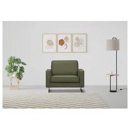 Loveseat Places of Style "Pinto 105 cm, Cord, Chenille, Lederoptik", grün (khaki), B:105cm H:85cm T:97cm, Kunstleder (65% Polyester, 35% Lederfasern);Cord (92% Polyester, 8% Polyamide), Sessel, mit Keder, Metallfüßen und auch in Cord Bezug erhältlich
