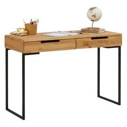 Schreibtisch Home Affaire, braun (eiche, schwarz, eiche), B:110cm H:76cm T:45cm, Tische, Laptoptisch, Eichenholz, mit 2 Schubladen, filigranes Metallgestell