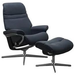 Relaxsessel stressless "Sunrise", blau (oxford blau paloma), B:83cm H:105cm T:74cm, Leder PALOMA: PALOMA ist ein durchgef&auml;rbtes Semianilin-M&ouml;belleder mit nat&uuml;rlicher Narbung., Sessel, Relaxsessel, mit Cross Base, Gr&ouml;&szlig;e S, M & L, Holzakzent Schwarz