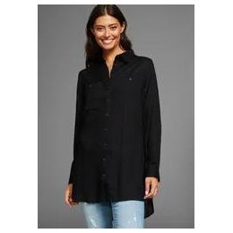 Longbluse BOYSEN'S, Damen, Gr. 38S, schwarz, Web, Obermaterial: 100% Viskose, unifarben, figurumspielend hüftbedeckend, 1-Knopf-Manschette, Blusen Longbluse Bluse Hemdbluse, mit tiefen Seitenschlitzen, Topseller