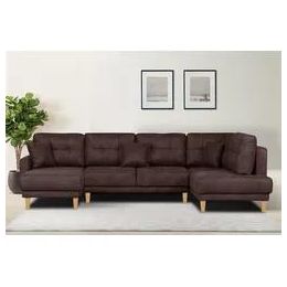 Wohnlandschaft Home Affaire "TRIPLO U-Form wahlweise mit Schlaffunktion, B/T/H: 310/192/90 cm", braun, B:310cm H:90cm T:192cm, 100% Polyester, Sofas, Schlafsofa, auch mit Bettkasten, Steppung im Rückenkissen