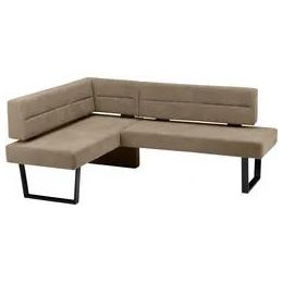 Eckbank MASSIVLINE & MORE "Martina", braun (braun, metall schwarz lackiert), B:155cm H:85cm T:195cm, Holzwerkstoff, Metall, Polyester, Sitzbänke, modernes Design, Gestell aus massivem Metall