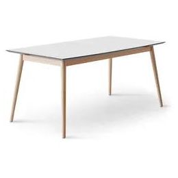 Esstisch HAMMEL FURNITURE "Meza Designtisch mit Auszugsfunktion und 2 Einlegeplatten", weiß (weiß, naturfarben), B:210cm H:73,5cm T:100cm, Tischplatte: Weiß laminat (MDF-Kante natur), Gestell: Weiß pigmentiertes Eiche;Mit nanobehandeltem Laminat, einer matten, seidigen Oberfläche, die Fingerabdrücke abweist und langlebig und hygienisch ist;Mit nanobehandeltem Laminat, einer matten, seidigen Oberfl