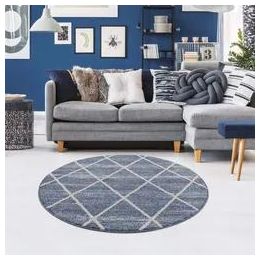 Teppich Carpet City "Art 2646", blau, H:7mm Ø:160cm, Polypropylen, Teppiche, Kurzflor, Rauten-Optik, ideal für Flur & Diele