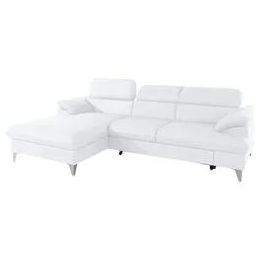 Ecksofa COTTA "Caluso L-Form", weiß (altweiß), B:254cm H:74cm T:167cm, NaturLEDER (echtes Rindsleder) in Sitz und Rücken. Korpus in passendem Kunstleder SOFTLUX bezogen;Microfaser PRIMABELLE (100% Polyester);Kunstleder SOFTLUX, Sofas, mit Kopfteilverstellung, wahlweise mit Bettfunktion & Bettkasten