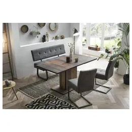 Essgruppe Hela "Luise I G (Bank, Stühle, Tisch)", braun (oldwood, vintage anthrazit, vintage anthrazit, anthrazit), Microfaser VINTAGE, Einlegeplatte, Oldwood/VT Anthrazit, FSC-zertifizierter Holzwerkstoff, Metall, Polyester, Stoff, Sitzmöbel-Sets, Komfortsitz mit Federkern, Topseller Tischgruppe, Esszimmer
