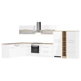 Winkelküche KOCHSTATION "KS-Wien", küche: weiß, front: hochglanz weiß, korpus: weiß, arbeitsplatte: eiche sonoma, B:220cm H:200cm T:420cm, Komplettküchen-Sets, Stellbreite 220 x 420 cm, wahlweise mit E-Geräten