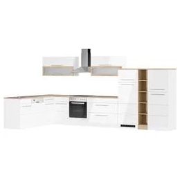 Winkelküche KOCHSTATION "KS-Wien", küche: weiß, front: hochglanz weiß, korpus: weiß, arbeitsplatte: eiche sonoma, B:220cm H:200cm T:420cm, Komplettküchen-Sets, Stellbreite 220 x 330 cm, wahlweise mit E-Geräten