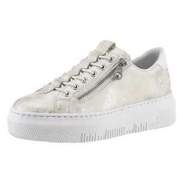 Plateausneaker Rieker, Damen, Gr. 39, weiß (sanftes weiß metallic), Lederimitat, metallic, used, Schuhe, Sneaker, Slip-On Sneaker, Slipper mit Schaftrandpolster, Topseller