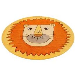 Kinderteppich Smart Kids "Linus" Gr. 9, orange (orange, gelb), H:9mm Ø:100cm, Kunstfaser, Teppiche, Löwe Tiermotiv, Konturenschnitt