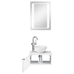 Badmöbel-Set SAPHIR "Serie 6915", weiß (schneeweiß glanz, marmor weiß), B:51cm H:200cm T:35cm, Kastenmöbel-Sets, Gäste-Bad, 51 cm breit, mit LED-Spiegel und 1 Tür