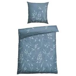 Bettwäsche Schiesser "Kicky aus weicher Baumwolle in cooler Jeansoptik mit floralen Details", blau (petrol), B/L: 135cm x 200cm, 1 Stk., 1 Stk., Renforcé, B/L: 80cm x 80cm, 2 Stk., Renforcé, Obermaterial: 100% Baumwolle, Bettwäsche, MADE IN GREEN by OEKO-TEX-zertifiziert