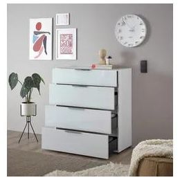 HBZ-MEBLE Kommode HBZ "Santorin Mehrzweckschrank mit Schubkästen, BxHxT 90x99x40 cm", weiß, B:90cm H:99cm T:40cm, Holzwerkstoff, Sideboards, Mit 4 Schubkästen mit Softclose, Glasfront und Glasoberboden