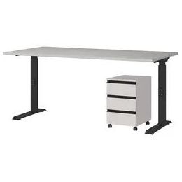 Büromöbel-Set Germania "Lemont", beige (kaschmir, schwarz), B:215cm H:120cm T:80cm, Kunststoff, Metall, Spanplatte, Arbeitsmöbel-Sets, Set bestehend aus höhenverstellbarem Schreibtisch und Rollcontainer