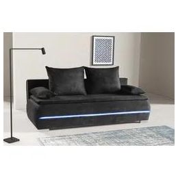 Schlafsofa WERK2 "Tekla LED, Bettcouch Breite 206cm, Liegefläche 200/140cm", grau, B:206cm H:88cm T:91cm, 100% Polyester, Sofas, 2-Sitzer Schlafcouch mit Bettkasten & stylischer RGB-LED-Beleuchtung