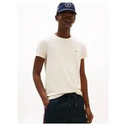 T-Shirt Tommy Hilfiger "STRETCH SLIM FIT TEE", Herren, Gr. XL, beige (newsprint), Jersey, Obermaterial: 96% Baumwolle, 4% Elasthan, slim fit normal, Rundhals, Shirts, mit Rundhalsausschnitt