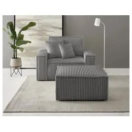 Loveseat Andas "FINNLEY, Loveseat & Hocker im Set, trendige Stoffe, inkl. Zierkissen", grau (anthrazit), B:120cm H:85cm T:166cm, Bezugstoff 100% PES ;Gramatur 400g/qm +/- 5%, Sessel, verfügbar in den Stoffqualitäten Bouclé, Struktur fein und Mega Cord