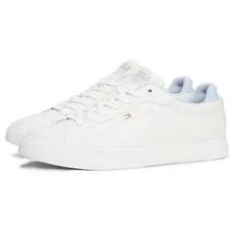 Plateausneaker Tommy Hilfiger "SPORTY SNEAKER", Damen, Gr. 42, blau (ecru, hellblau), Nappaleder, Schuhe, Freizeitschuh, Halbschuh, Schnürschuh mit Logoflaggen-Emblem