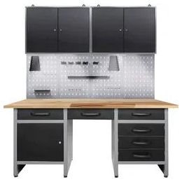 Werkstatt-Set ONDIS24, schwarz (anthrazit, schwarz, grau), B:160cm H:205cm T:60cm, Metall, Werkbänke, 160 cm, mit LED