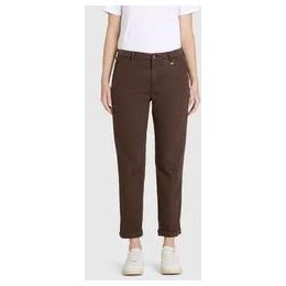 Chinohose MAC "CHINO turn up", Damen, Gr. 42, N-Gr, truffle braun ppt, Web, Obermaterial: 39% Lyocell, 34% Modal, 17% Baumwolle, 7% Elastomultiester, 3% sonstige Fasern, unifarben, slim fit knöchelfrei, Hosen, mit dezentem Glanz, elegant und sportiv zugleich