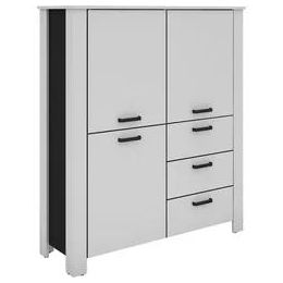 Vitrine ByLiving "Highboard Faro", weiß, schwarz, B:120cm H:137cm T:40cm, FSC-zertifizierter Holzwerkstoff, Kunststoff, Metall, Schränke, 3 Türen und 3 Schubkästen für maximale Ordnung, verschiedene Farben.